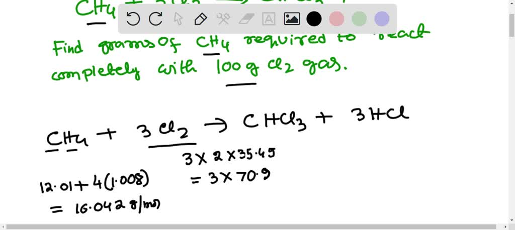 SOLVED: Methane (CH4) reacts with chlorine gas (Cl2) to form carbon ...
