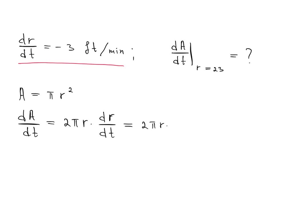 SOLVED: A circle has an initial radius of 50 ft. When the radius begins decreasing at the rate ...