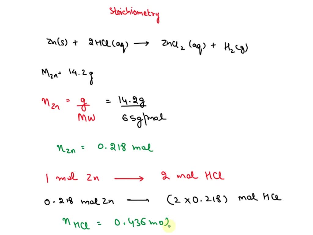 SOLVED: 65. Zinc reacts with hydrochloric acid to form zinc chloride ...