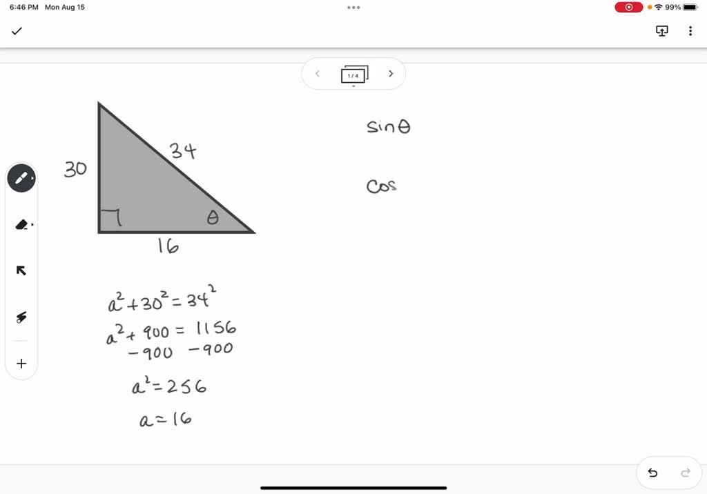 SOLVED: A right triangle with acute angle theta (Î¸) is given. Evaluate ...