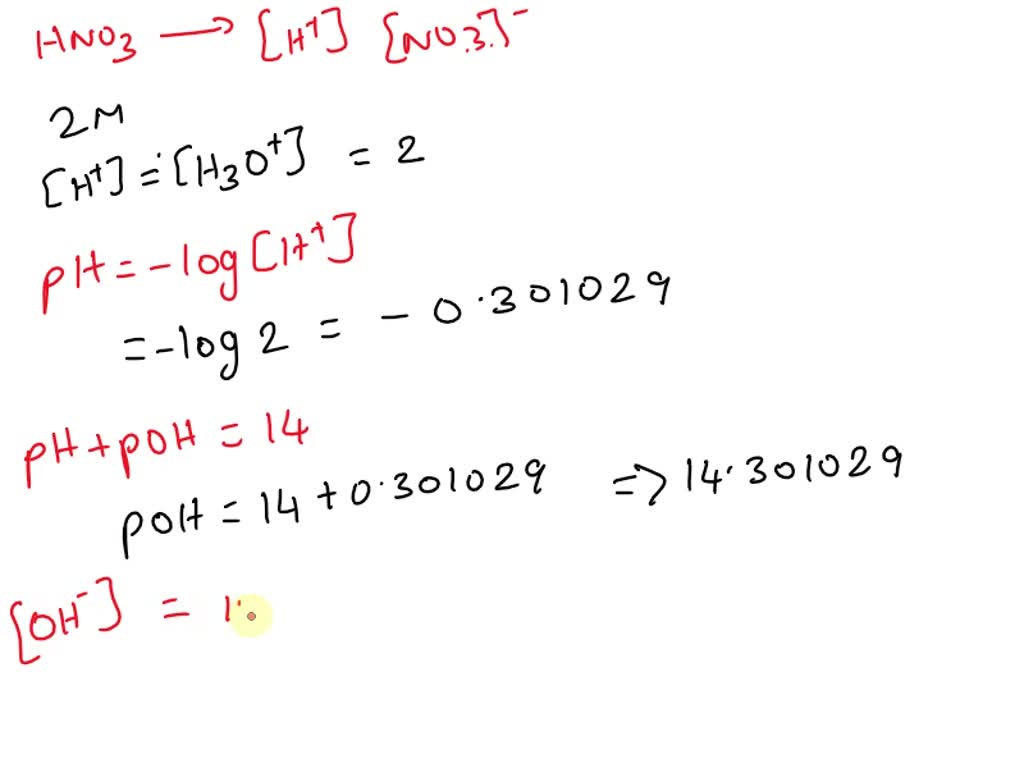 A solution is prepared by diluting a concentrated HNO3 solution to a 2.0 M solution. Calculate ...