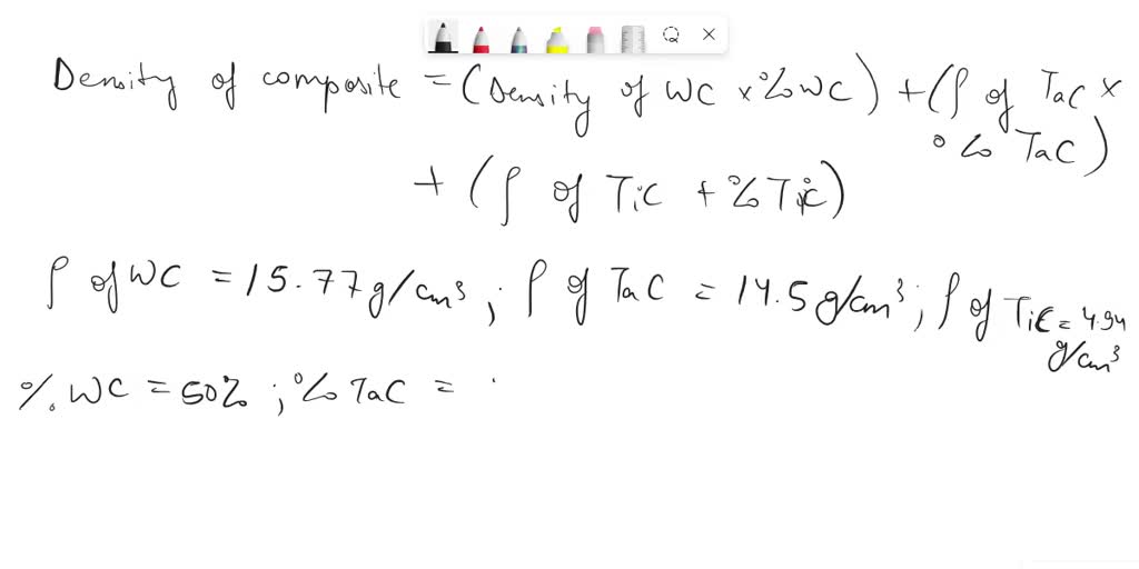 Calculate the density of a cemented carbide, or cermet, based on a titanium matrix if the ...