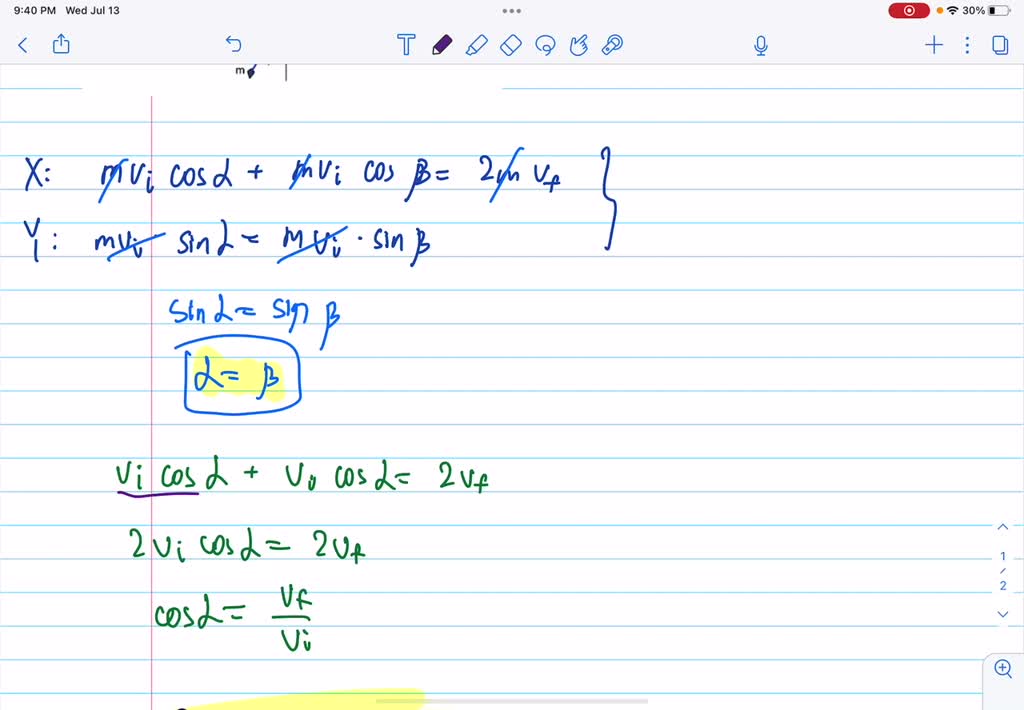SOLVED: Two objects of equal mass m undergo a completely inelastic collision (see the figure ...
