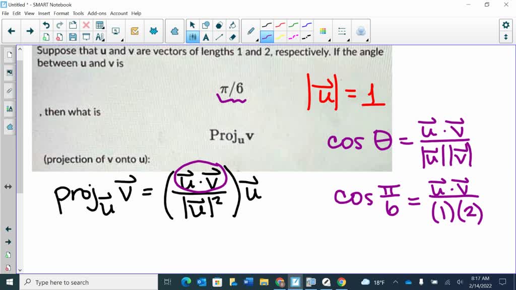 SOLVED: Suppose that u and v are vectors of lengths 1 and 2 ...