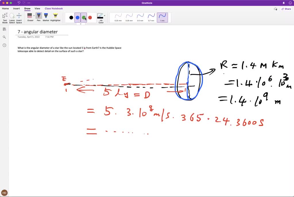 SOLVED: What is the angular diameter of a star like the sun located 5 ly from Earth? Is the ...