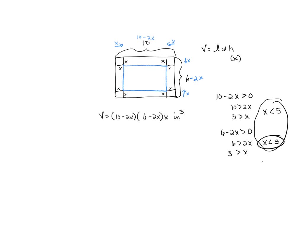 SOLVED: 'point) An open-top box is to be constructed from a 6 in by 10 in rectangular sheet of ...