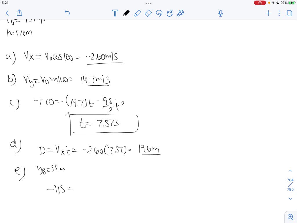 SOLVED: A projectile is launched from the top of a cliff at an angle a = 100 below horizontal ...
