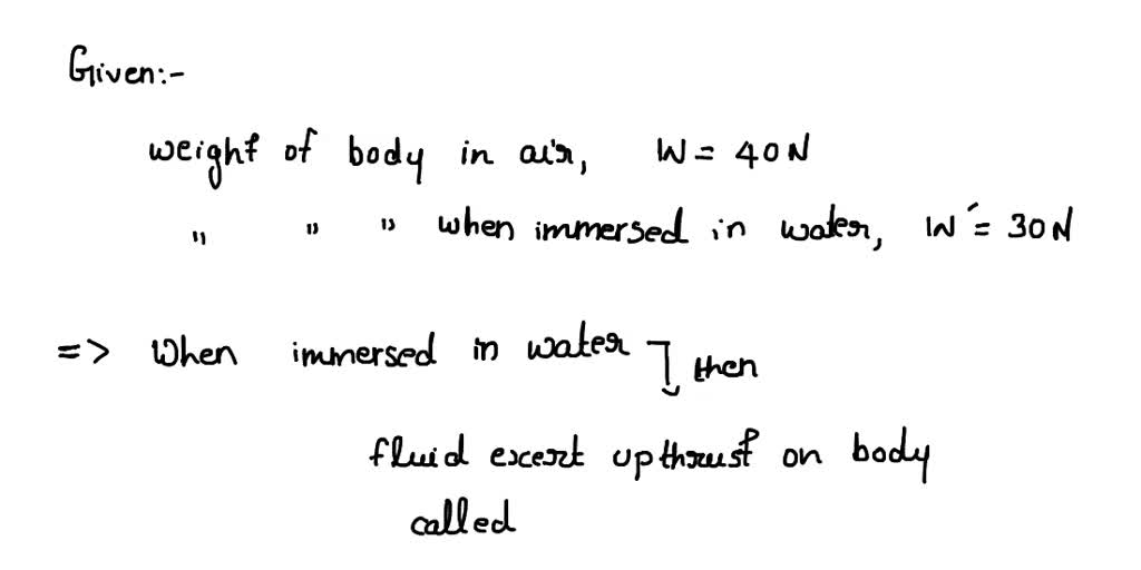 SOLVED: A body weighs 40 N in air and 30 N when Completely immersed in ...