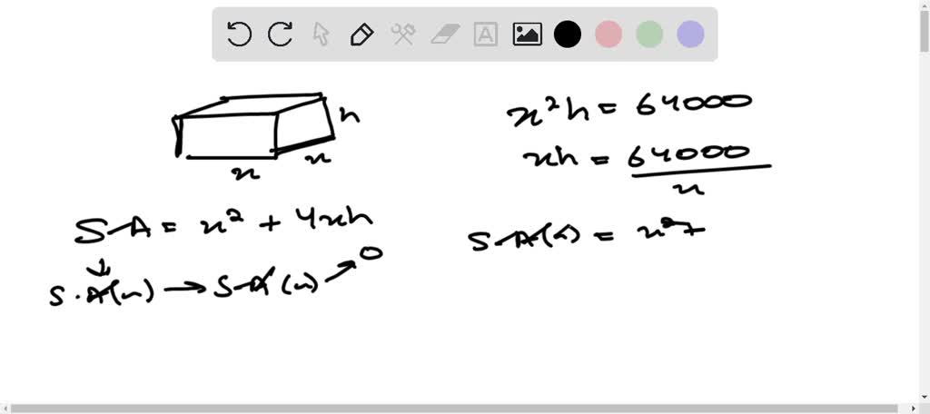 SOLVED: A box with a square base and open top must have a volume of 32000cm?, Find the ...