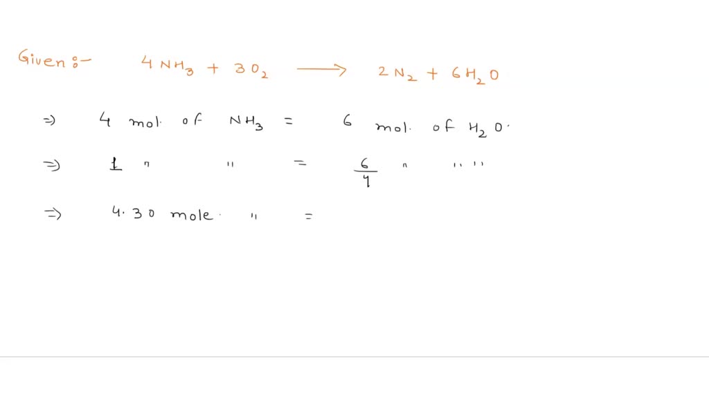 SOLVED: Consider the following chemical equation: 4NH3 + 3O2 -> 2N2 ...