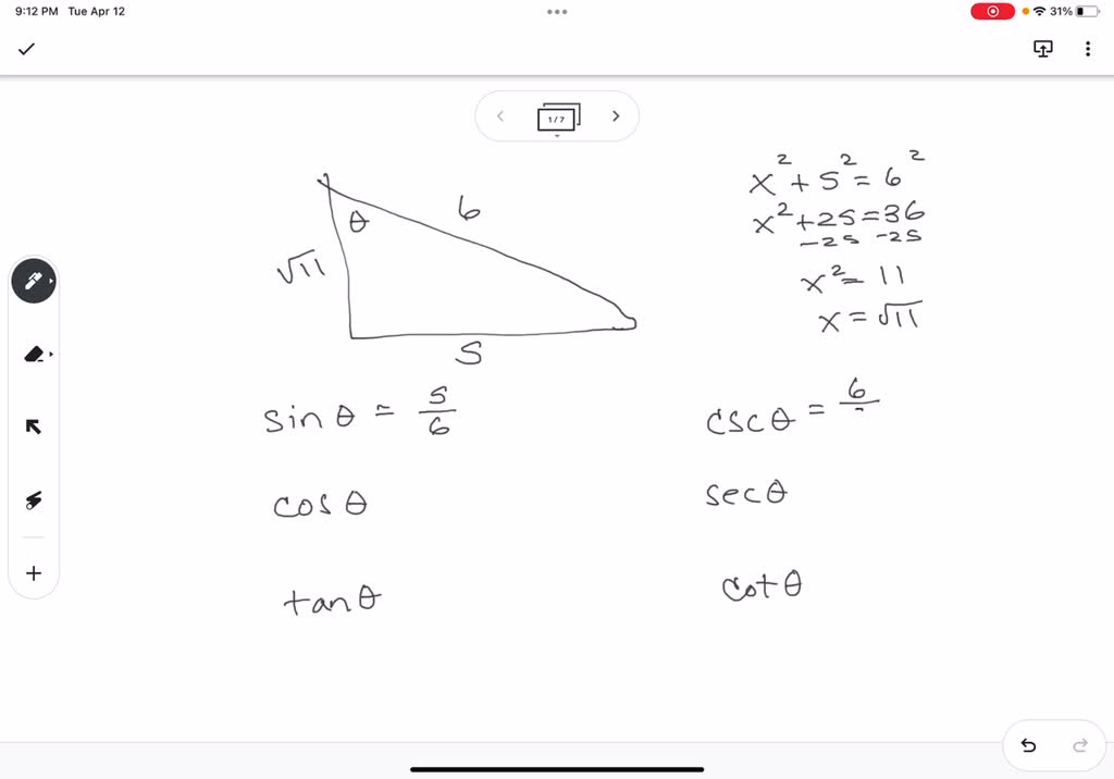 SOLVED: Find the exact values of the six trigonometric ratios of the angle Î¸ in the triangle ...