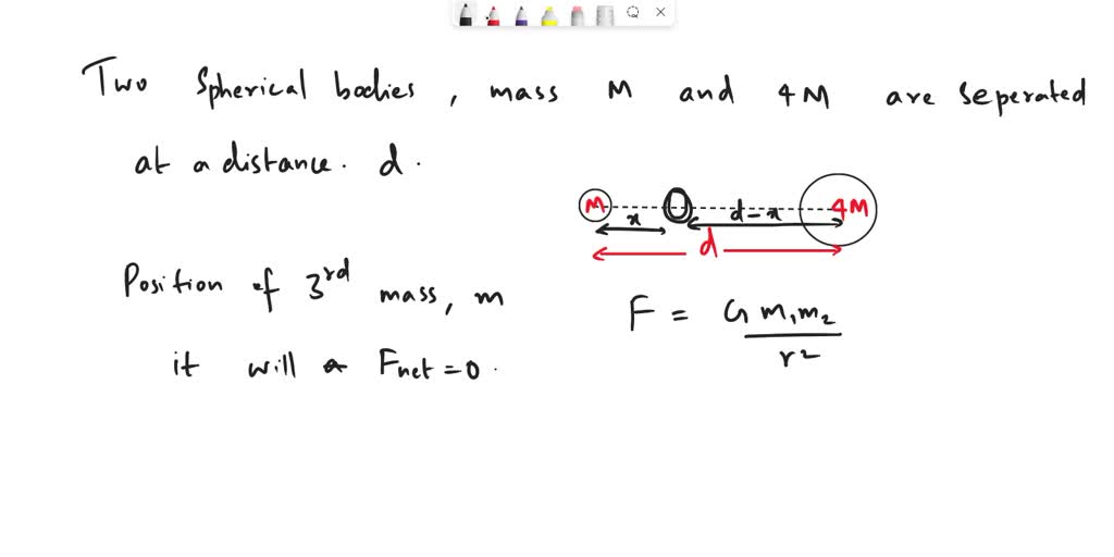 SOLVED: 'Two spherical bodies of masses Mand are 4M kept at separation ...