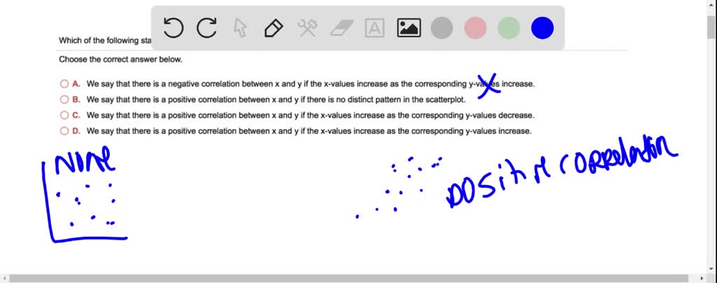 SOLVED: A scatterplot has a positive, linear correlation. Which ...