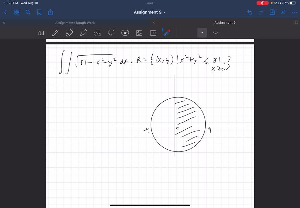 SOLVED: Consider the integral circles 22 y? = 9 and z? VdA where R is ...
