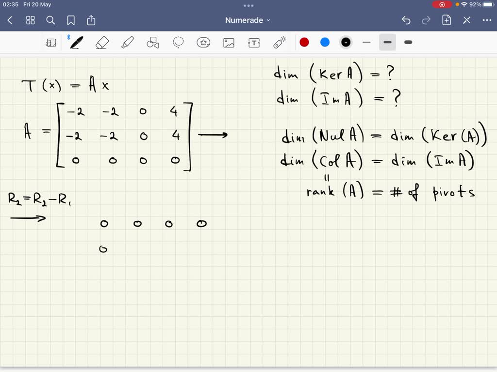 SOLVED: Let 6 6 1 1 Find the dimensions of the kernel and image of T(z ...