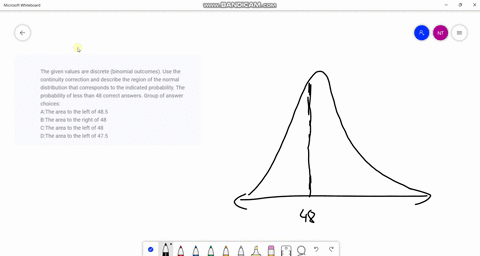 SOLVED: The given values are discrete. Use the continuity correction and describe the region of ...