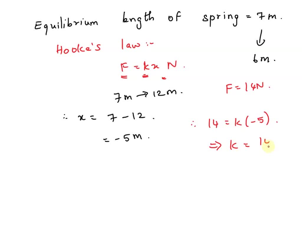 SOLVED: A spring whose equilibrium length is 7 m is compressed to a ...