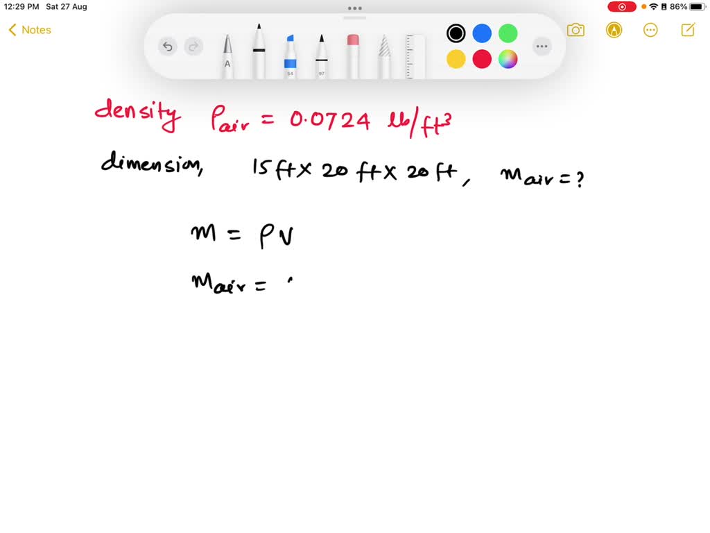 SOLVED: Determine the mass of the air contained in a room whose dimensions are 15ft x 20ft x ...