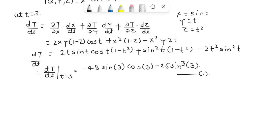 SOLVED: Two spacecraft are following paths in space given by r1 = (sin(t), t, t2) and r2 = (cos ...