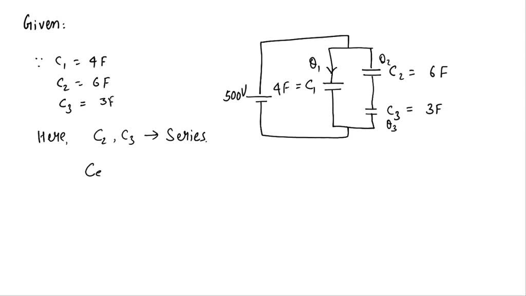 SOLVED: Three capacitors are connected as shown below. Their capacitances are C1=4.0 F,C2 = 6.0 ...