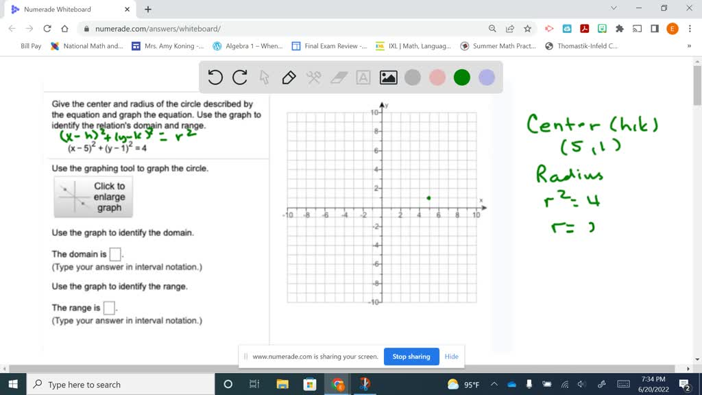SOLVED: "Give the center and radius of the circle described by the ...