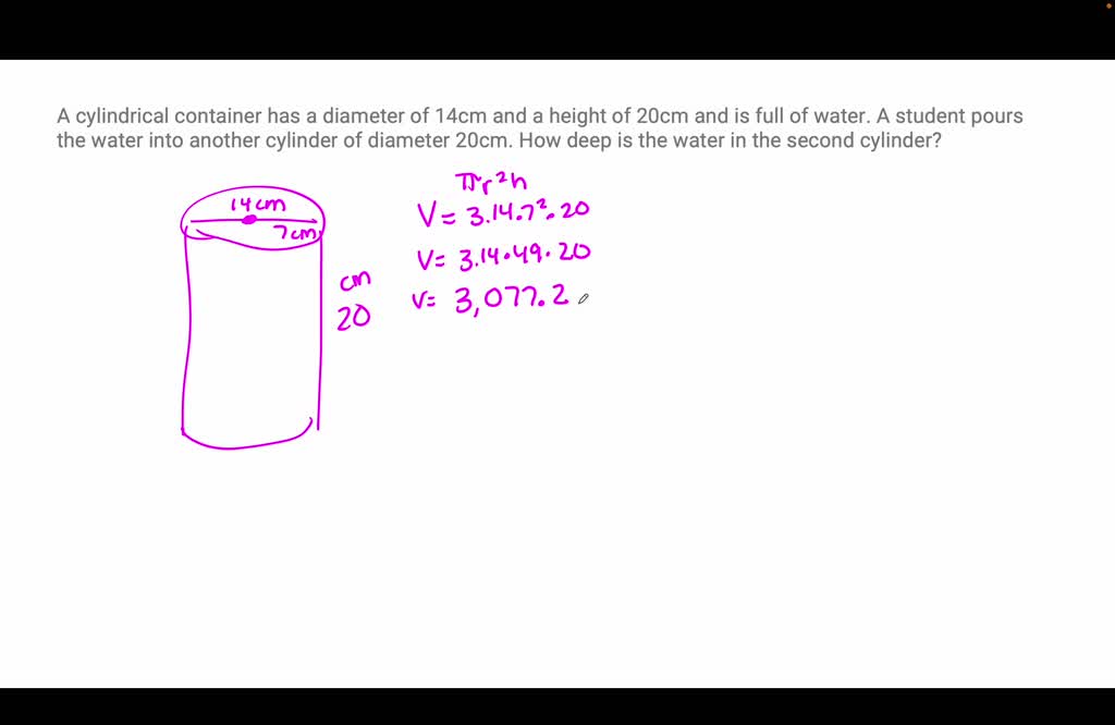 SOLVED: A cylindrical container has a diameter of 14cm and a height of ...