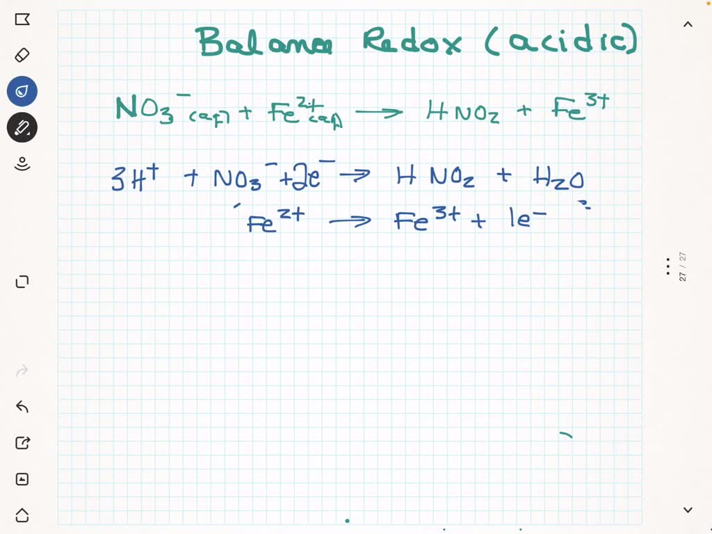 SOLVED: Balance the following redox reaction NO3^- + Fe^2+ → HNO2 + Fe ...