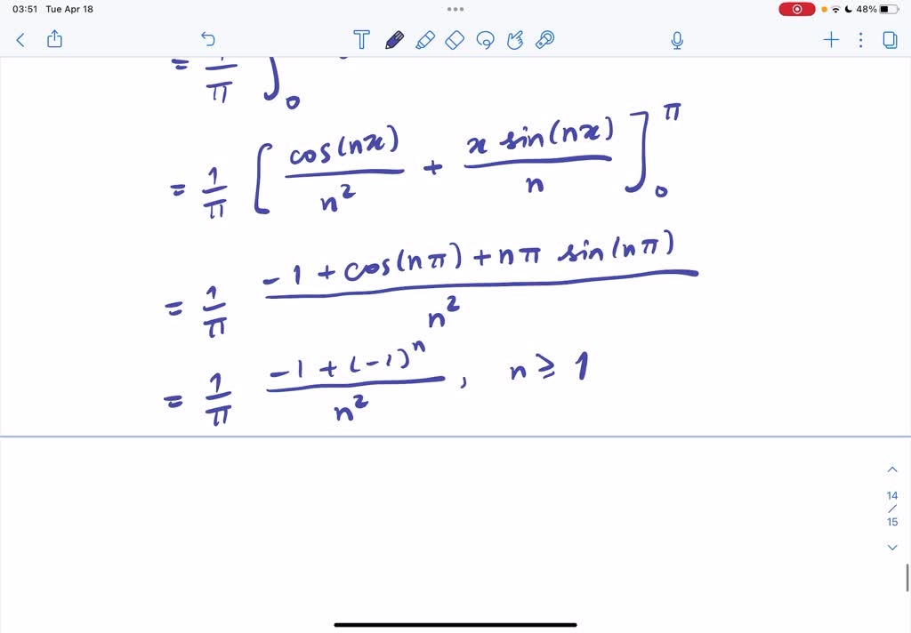 SOLVED: Find the Fourier series for the given periodic function [-pi,pi]: f(x) = 0 if -pi