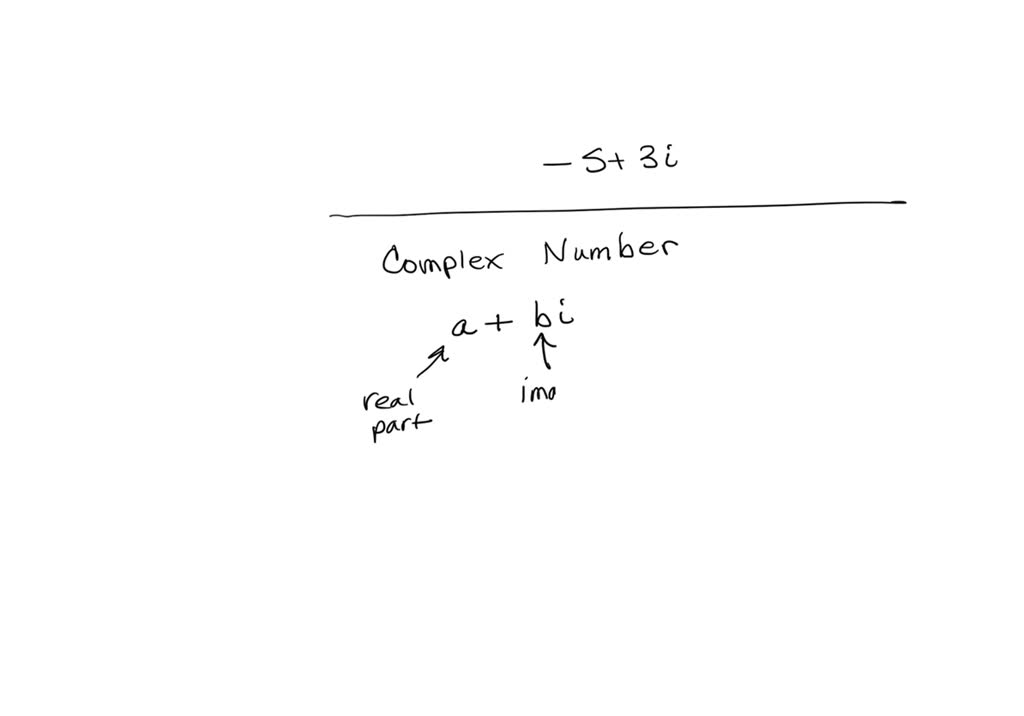 SOLVED: Find the real and imaginary parts of the complex number. -5+3 i ...