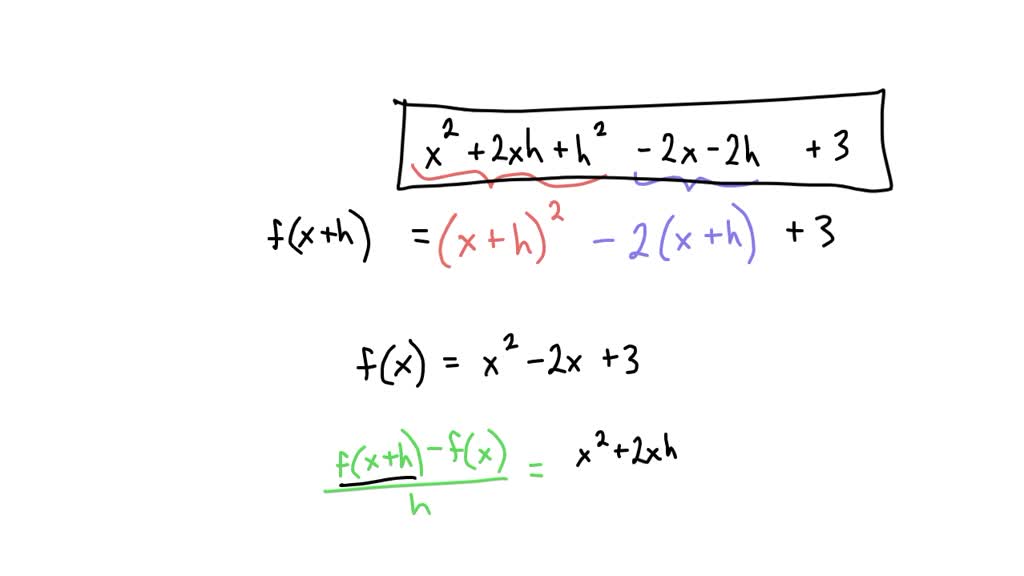 SOLVED: using x^2+2xh+h^2-2x-2h+3 find the difference quotient f(x+h)-f ...