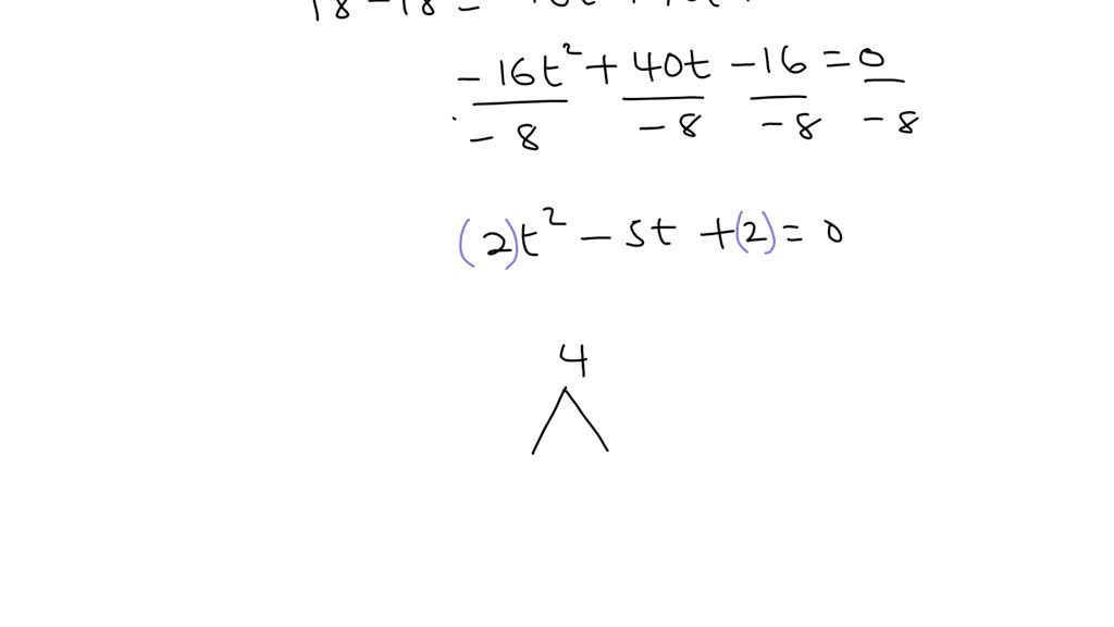 The quadratic equation y equals short dash 16 t squared plus 40 t plus ...