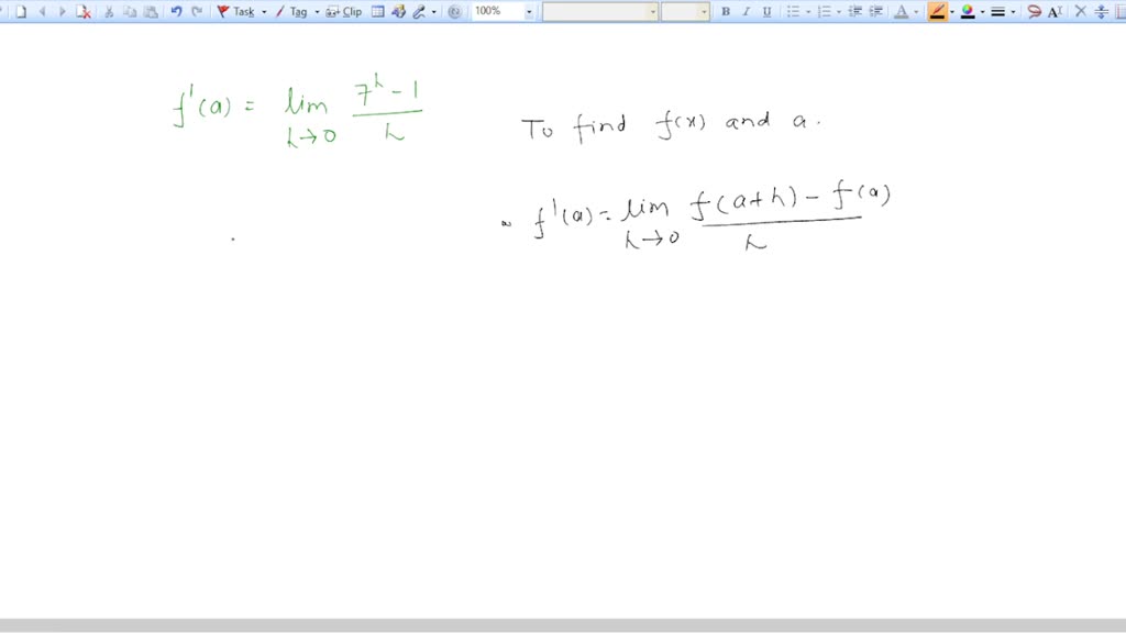 SOLVED: The limit represents derivative f' (a) Determine f(x) and a ...