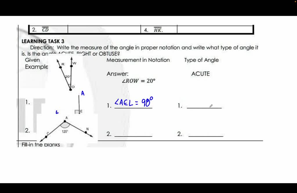 SOLVED: LEARNING TASK 3 Direction: Write the measure of the angle in ...
