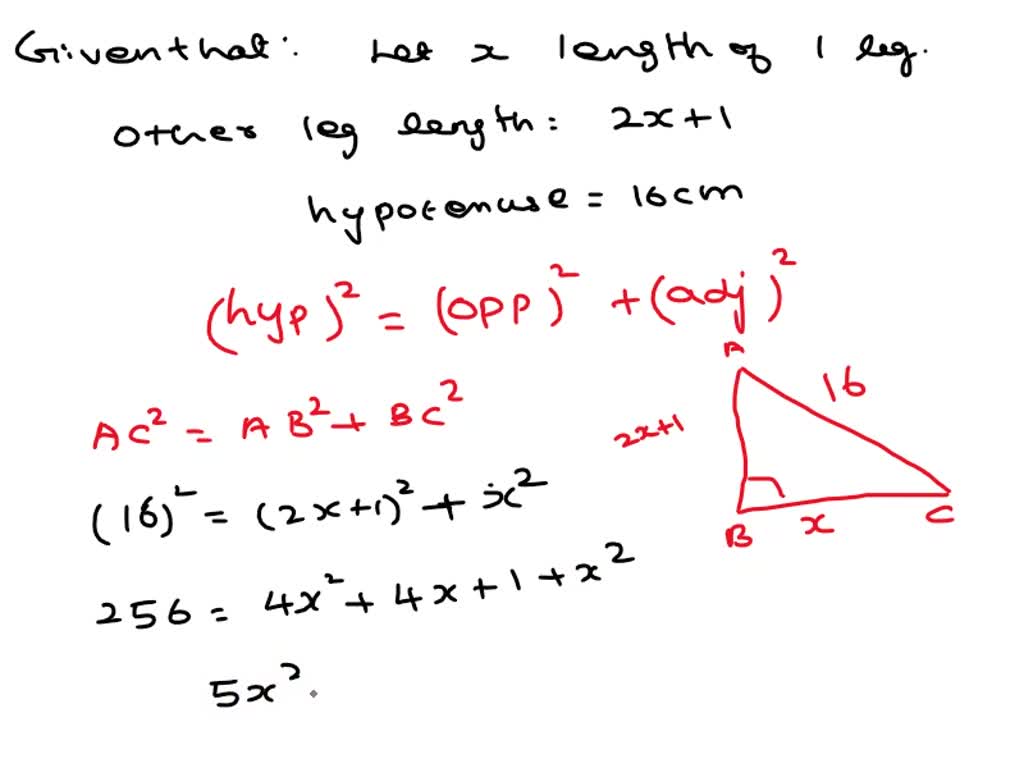 SOLVED: The length of one leg of a right triangle is 1 cm more than ...