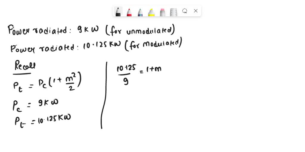 Solved An Am Transmitter Radiates 9 Kw Of Power When The Carrier Is