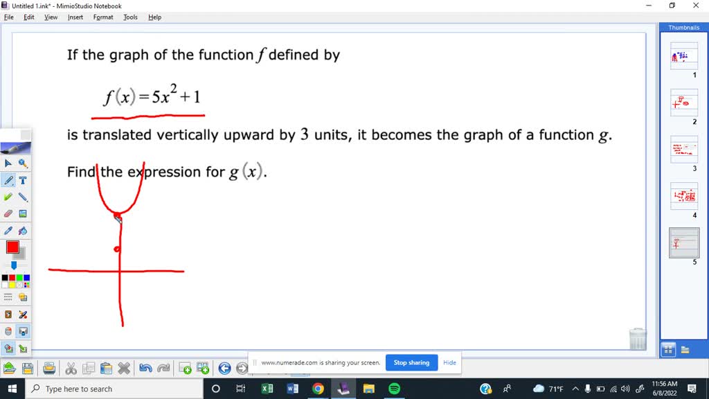 SOLVED: If the graph of the function f defined by f (x) =Sx +1 is translated vertically upward ...