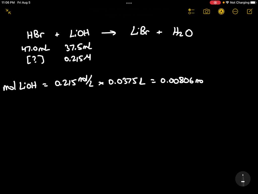 SOLVED: 47.0 mL of an HBr solution were titrated with 37.5 mL of a 0. ...