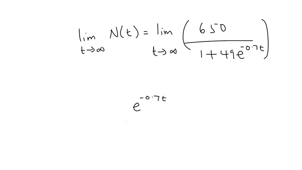 The equation N(t) = 650/(1 + 49e^(-0.7t)) models the number of people ...
