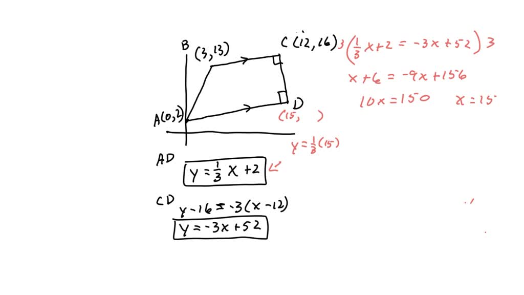 SOLVED: The diagram shows a trapezium ABCD with points A(O,2) , B(3,13 ...