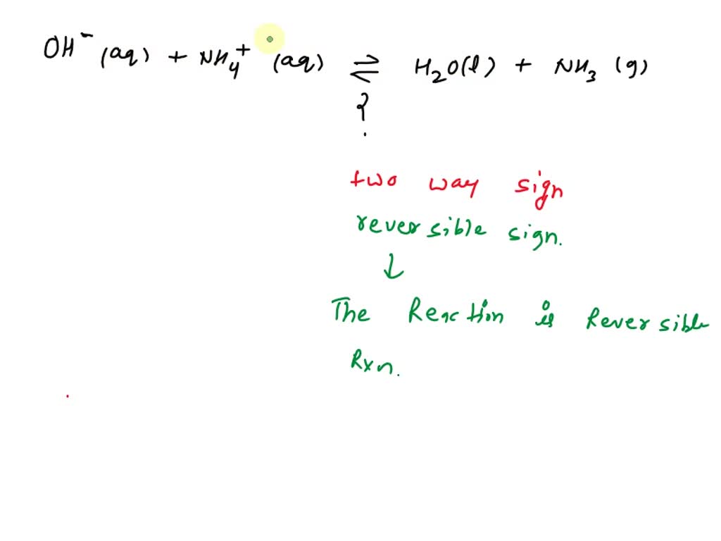 SOLVED: In the reaction below, what does the symbol mean? OH (aq) NH4 ...