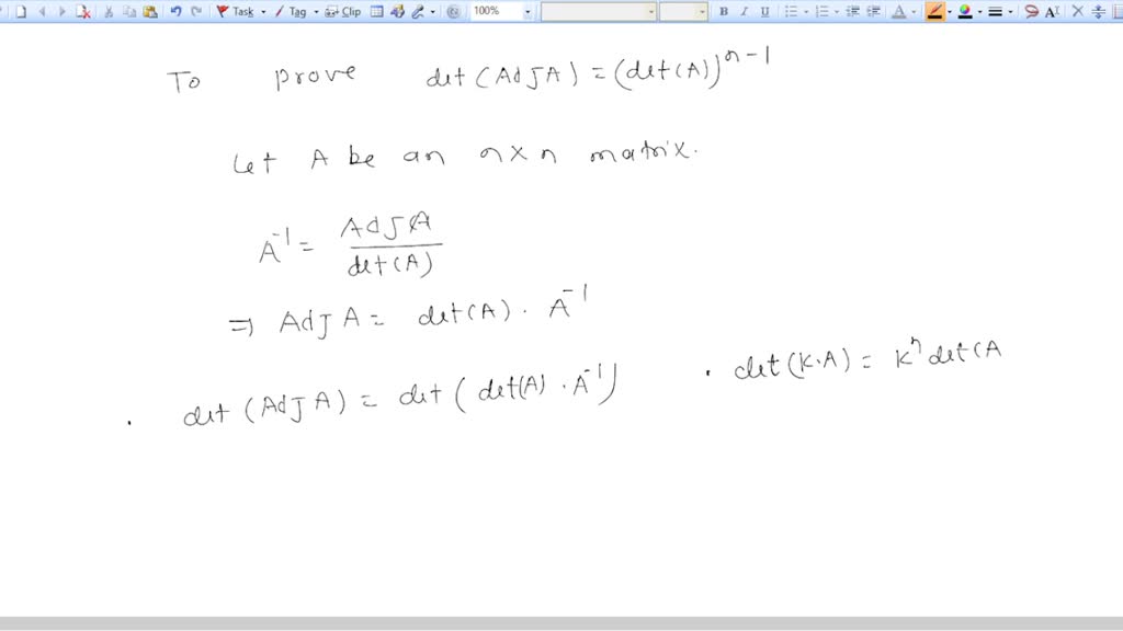SOLVED: 2. Prove that det(adjA) = (detA)^(n-1)