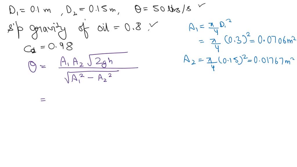 SOLVED: A horizontal venturi meter with an inlet diameter of 30 cm and ...