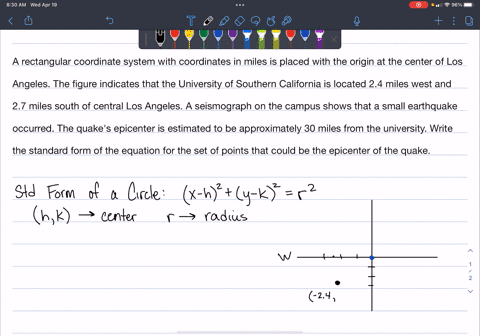 A rectangular coordinate system with coordinates in miles is placed ...