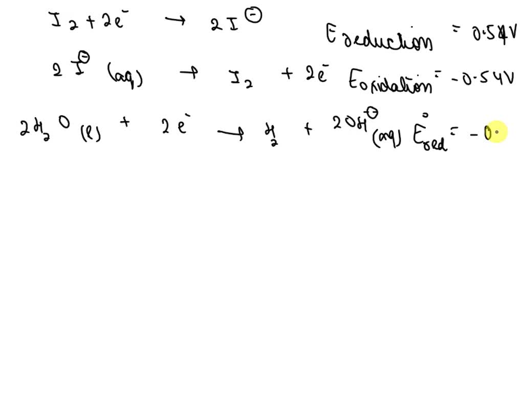 SOLVED: What is the cell potential of potassium iodide electrolysis ...