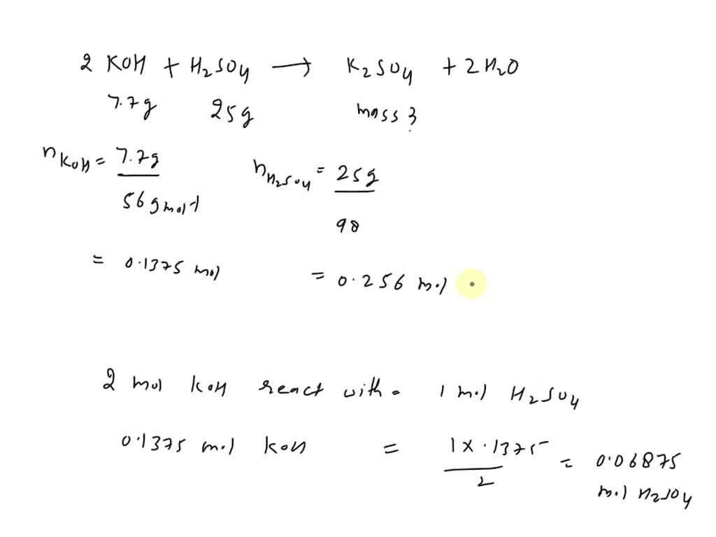 3.119 Consider the equation 2KOH + H2SO4 -> K2SO4 + 2H2O. If 25 g of ...