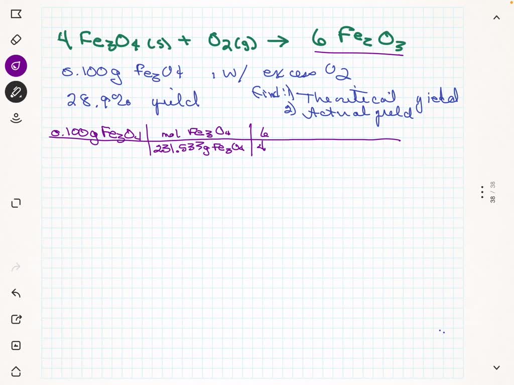 Solved 0 100g Of Fe3o4 Reacts With Excess O2 To Give Fe2o3 In 28 9