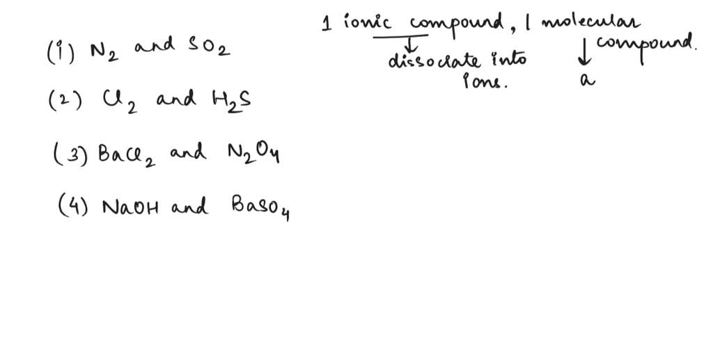 SOLVED: Which formulas represent one ionic compound and one molecular ...
