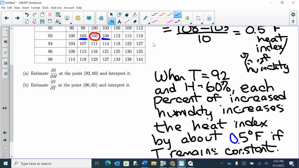 SOLVED: 8 points) The following table shows the heat index I (the perceived temperature) as a ...
