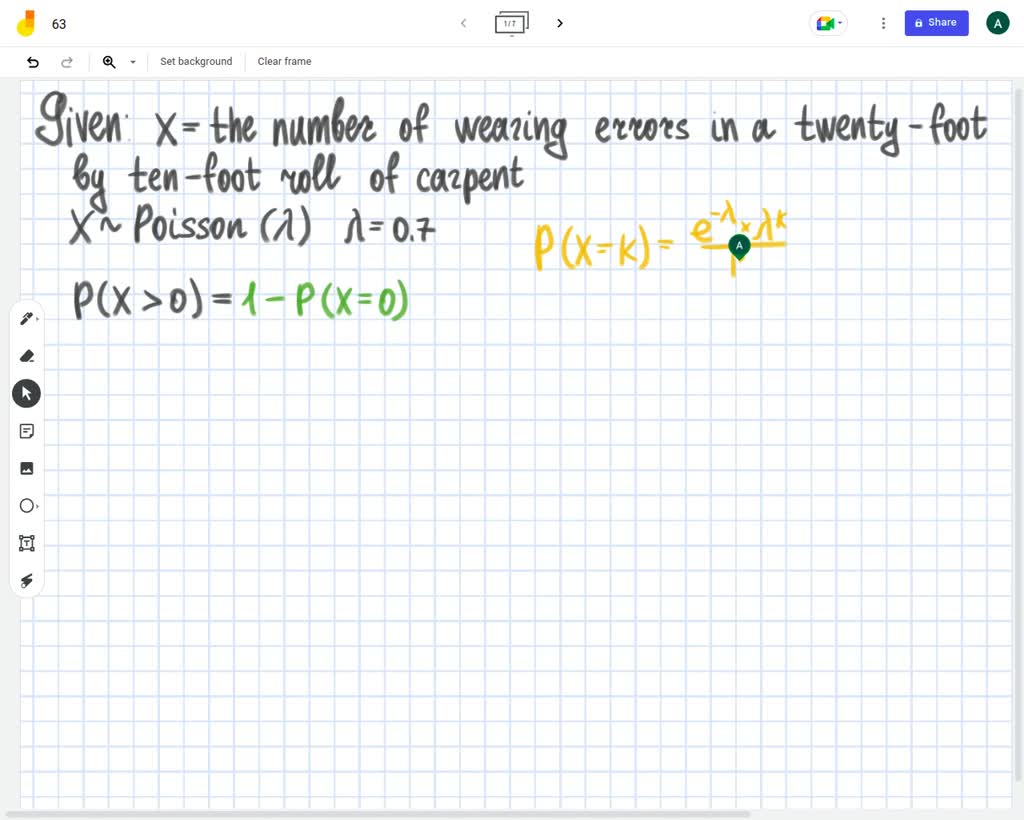 SOLVED: The number of weaving errors in a twenty-foot by ten-foot roll of carpet has a mean of 0 ...