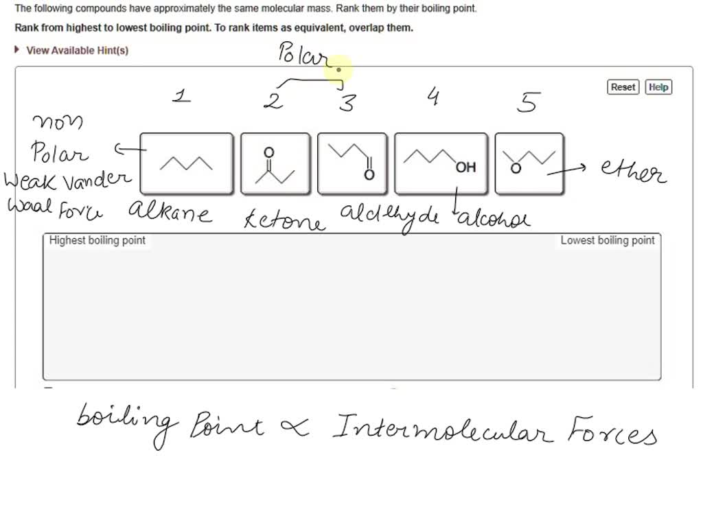 The following compounds have approximately the same molecular mass Rank them by their boiling ...